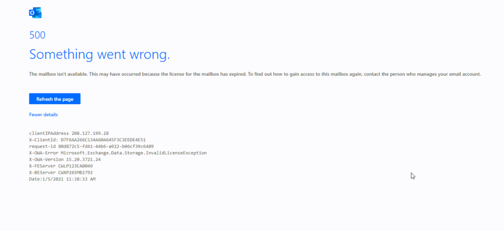 Licence error while accessing OWA and Microsoft Teams application ...